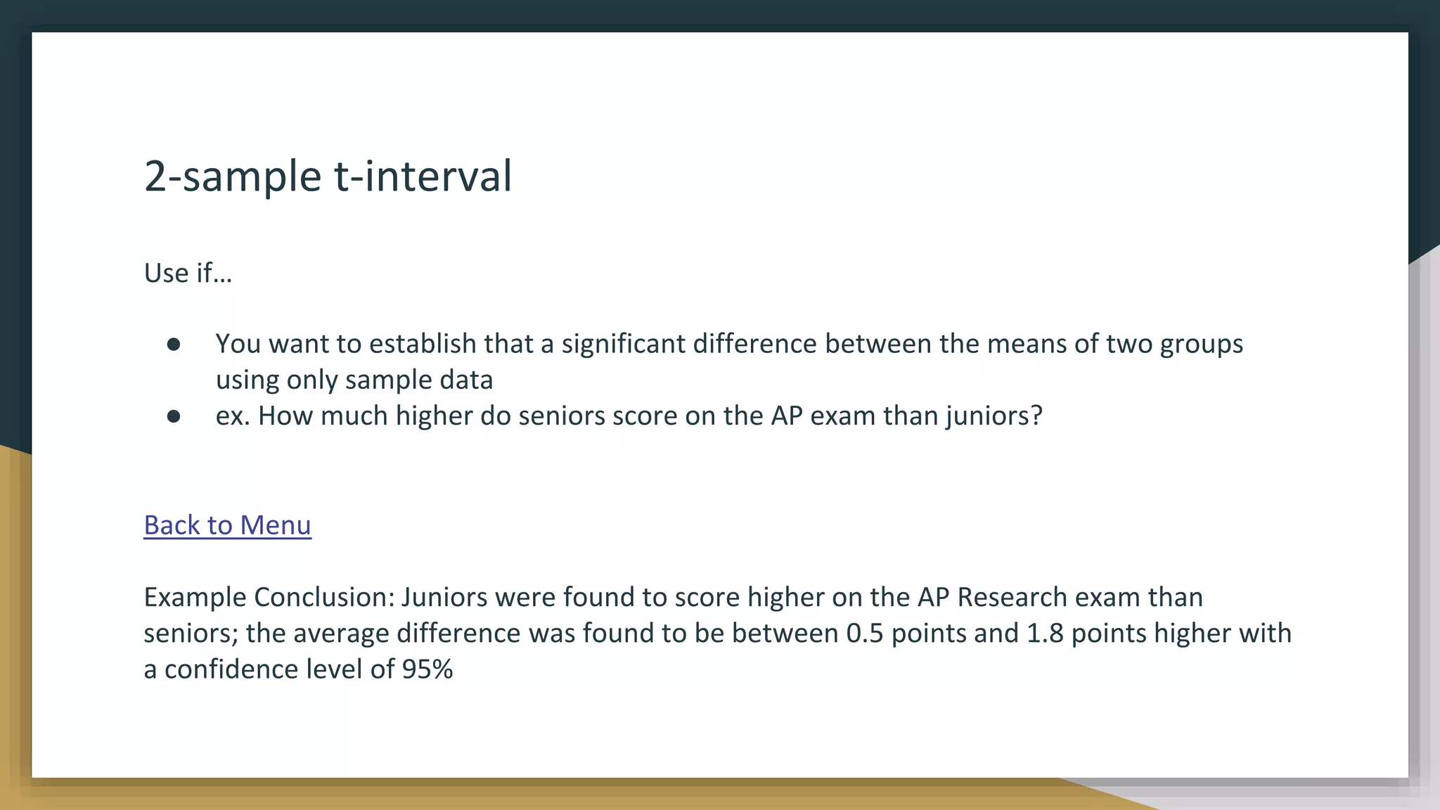 Inferential Statistics Melrose High School Library Pptx Standardized Testing Educational