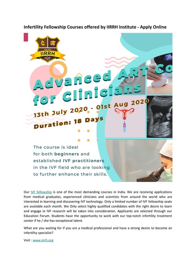 Infertility Fellowship Courses offered by IIRRH Institute - Apply Online | PDF