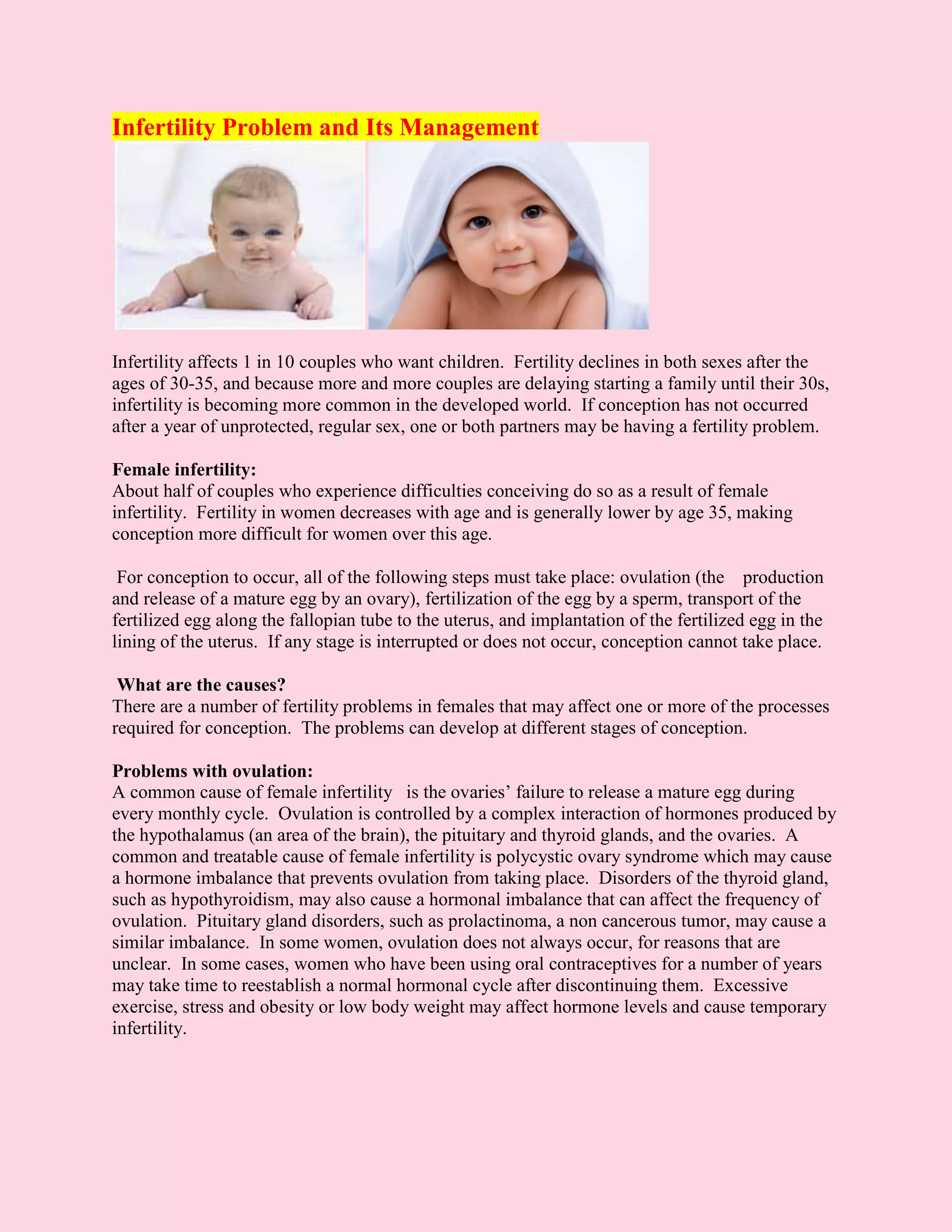 Infertility problem and Fertility management | PDF