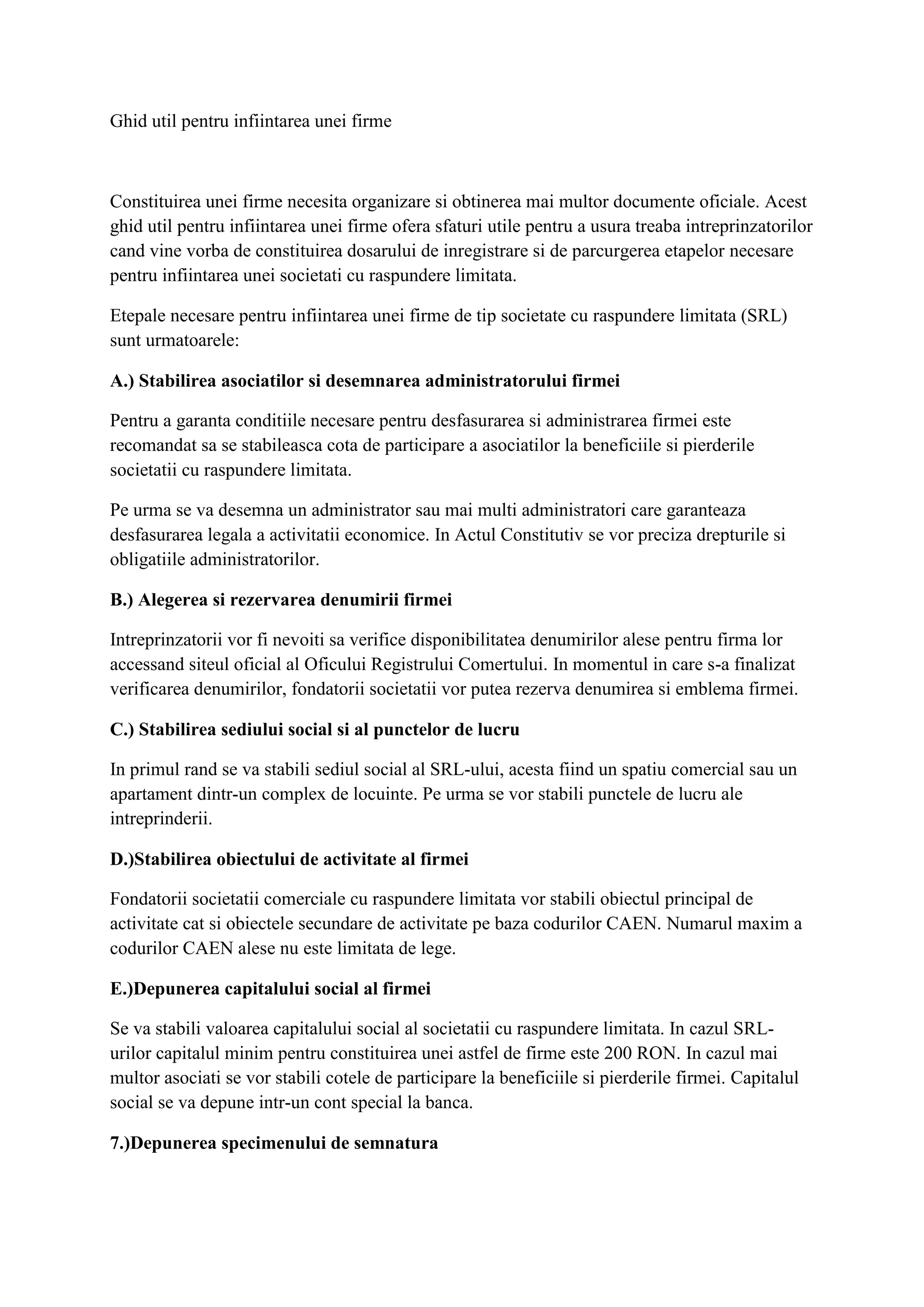 Infiintare firma | DOCX