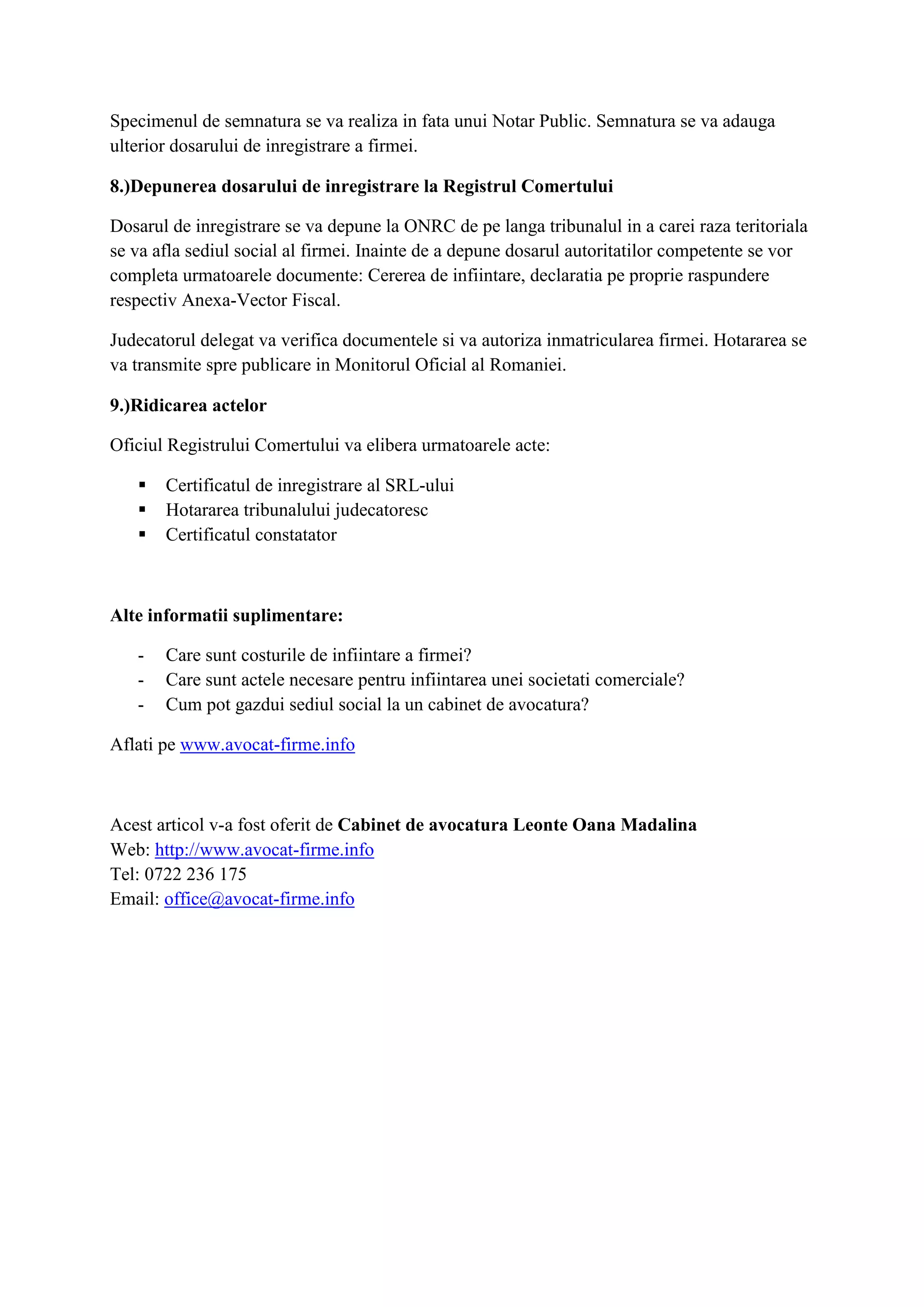 Infiintare firma | DOCX