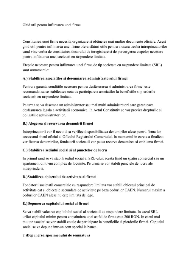 Infiintare firma | PDF
