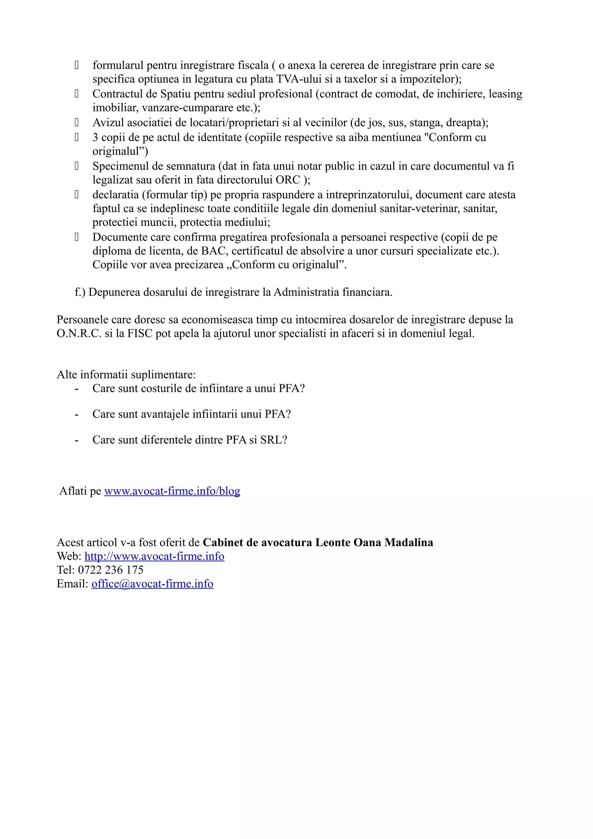 Infiintare pfa | DOC