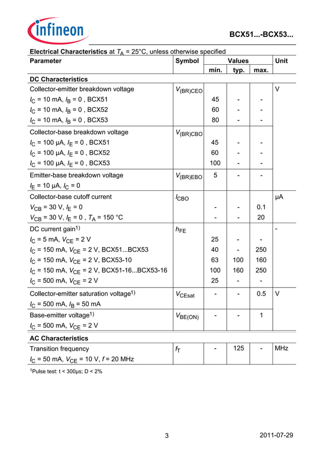 Original PNP Transistor BCX53-16 80V 1A AL SMD Code SOT-89 New | PDF