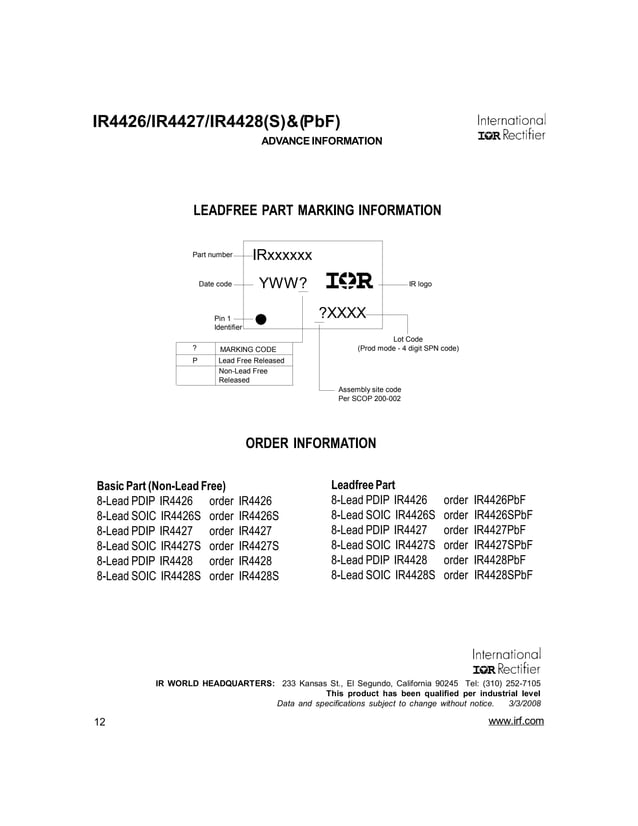 Original Driver Mosfet IR4427PBF 4427 DIP-8 New | PDF | Computer ...