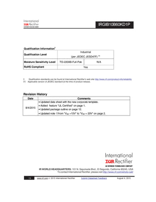 Original IGBT IC IRGIB10B60KD1P 600V 21A New Infineon IR | PDF