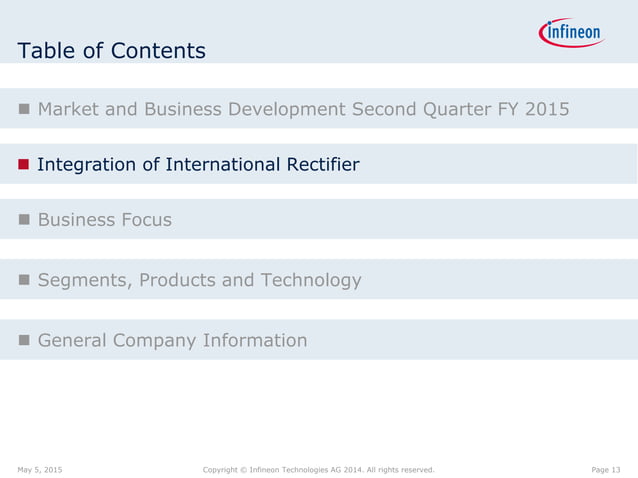 Infineon Company Presentation Q1 2015 | PDF