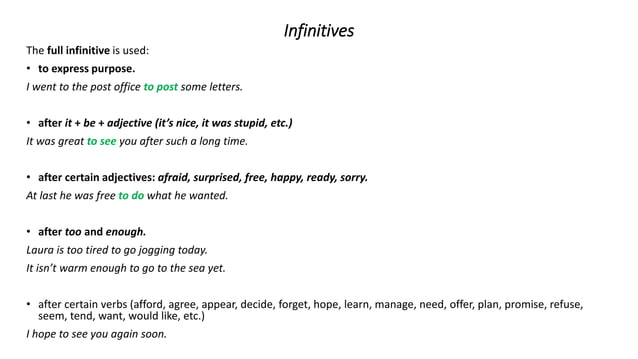 Infinitives, gerunds and base form | PPT