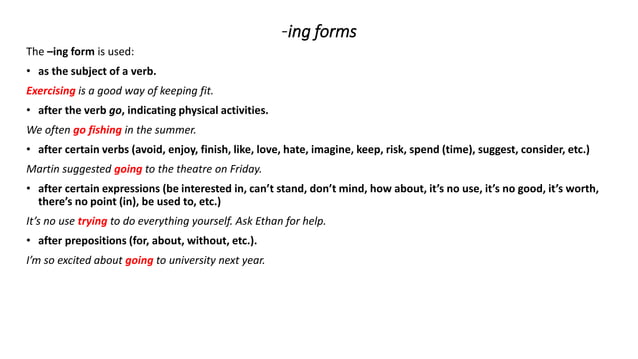 Infinitives, gerunds and base form | PPT