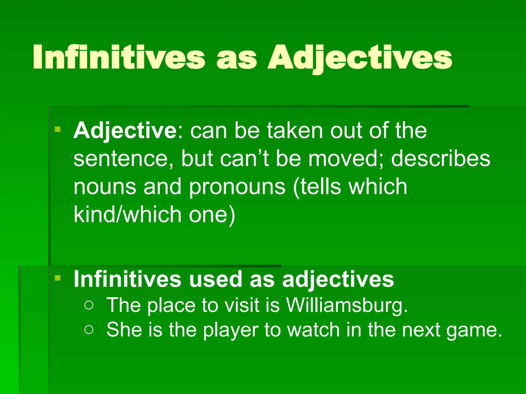 Infinitives in English: Its uses, types, and examples | PPTX | Golf ...