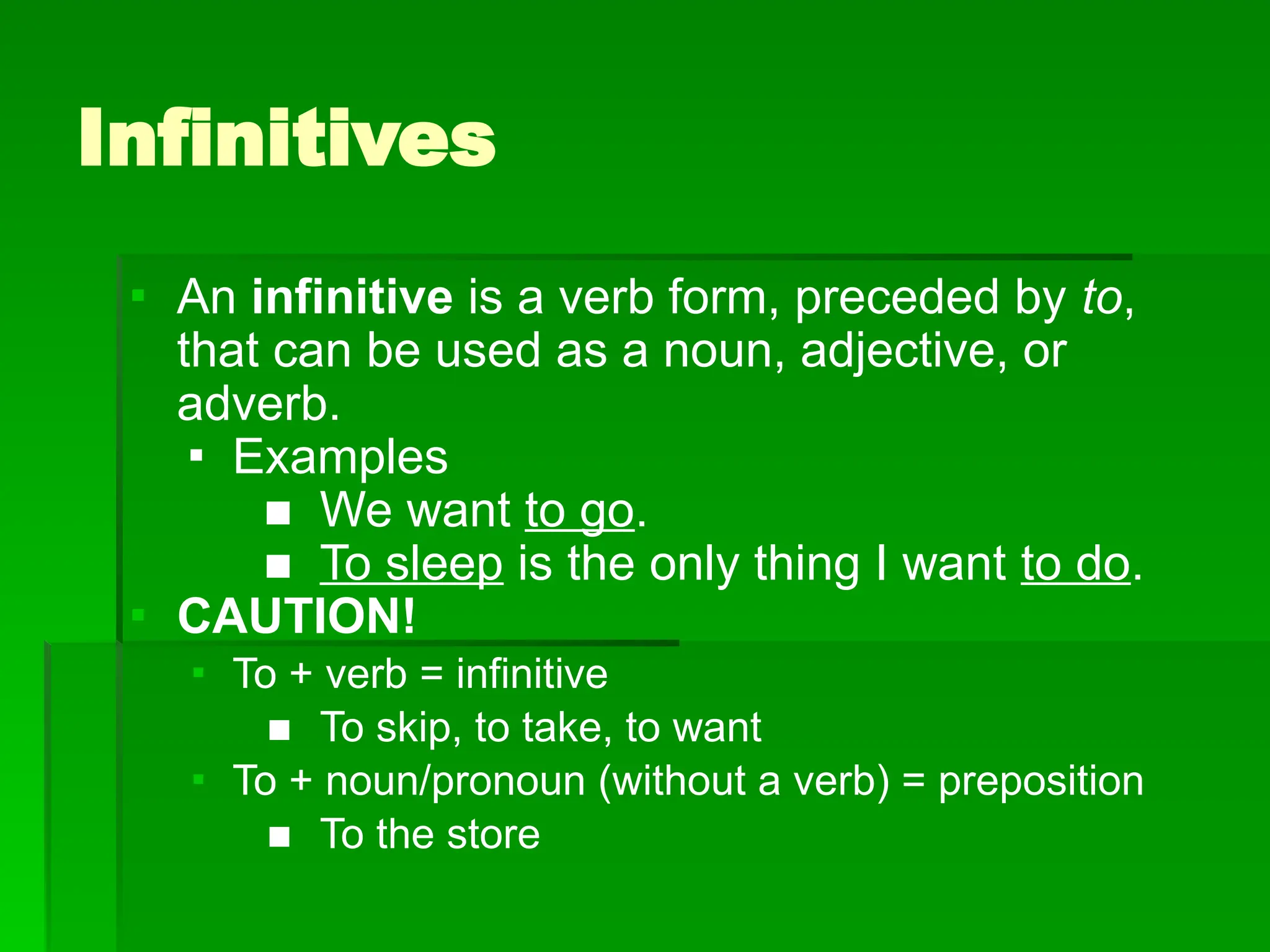 Infinitives in English: Its uses, types, and examples | PPTX | Golf ...