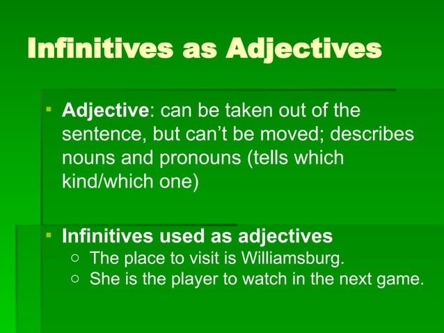 Infinitives in English: Its uses, types, and examples | PPTX | Golf ...