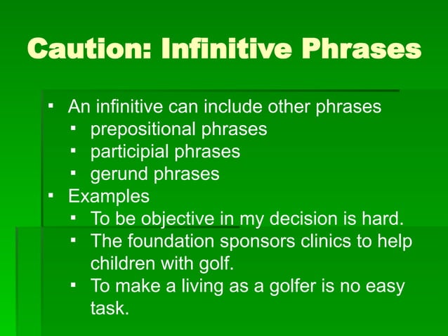 Infinitives in English: Its uses, types, and examples | PPTX | Golf ...