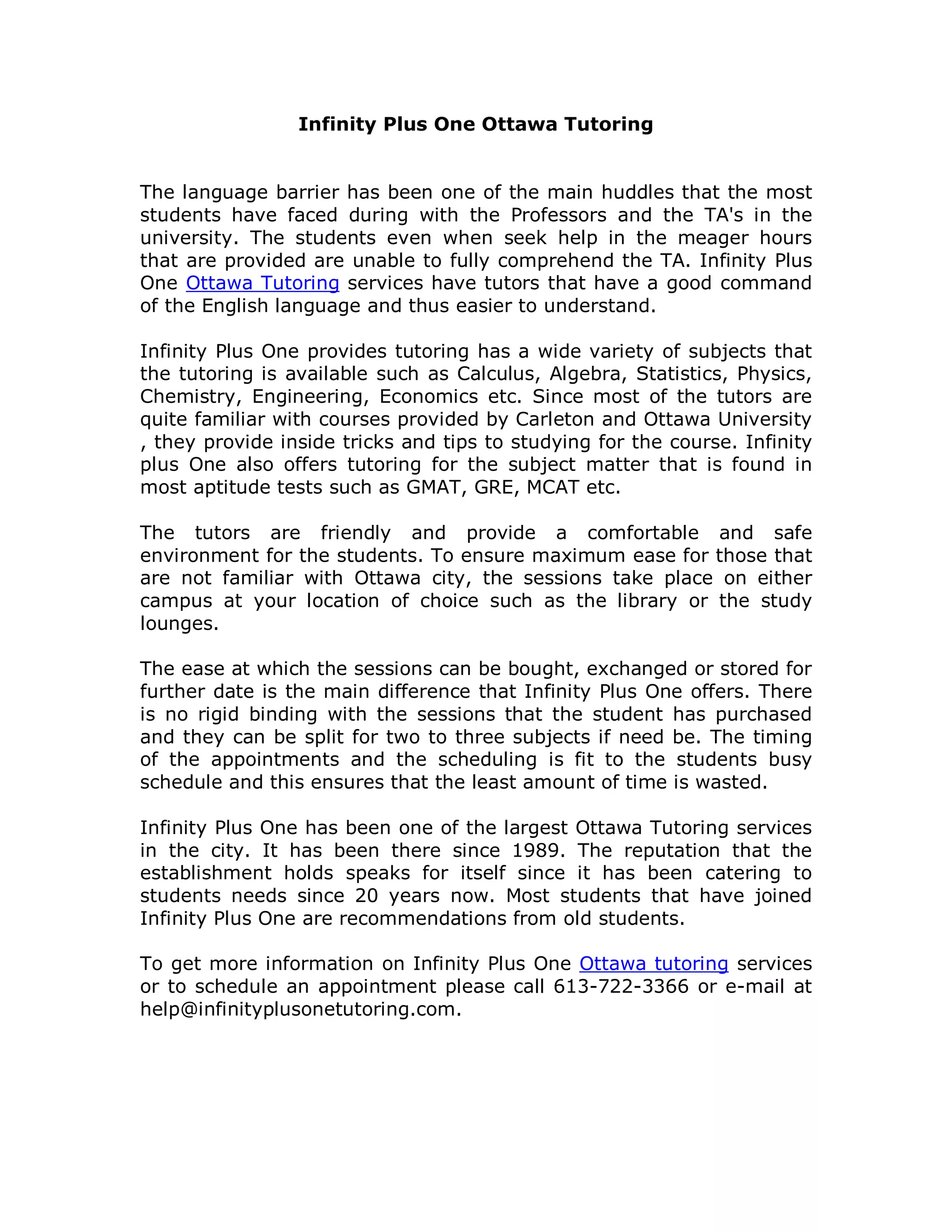 Infinity plus one ottawa tutoring | PDF