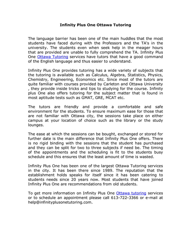 Infinity plus one ottawa tutoring | PDF