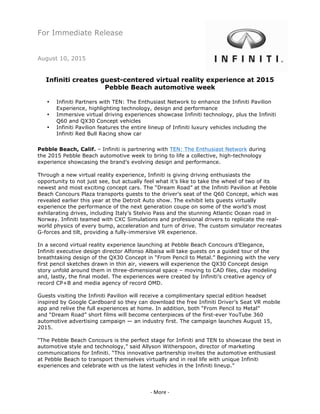 Infiniti virtual reality pavilion 2015 pebble beach press release | PDF