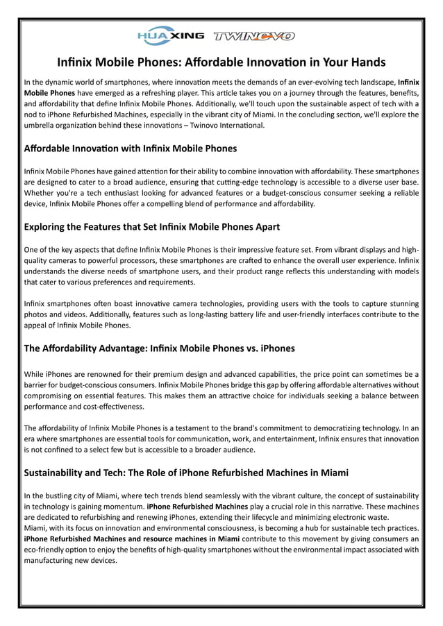 Infinix Mobile Phones Affordable Innovation in Your Hands | PDF | Smartphones | Consumer Electronics