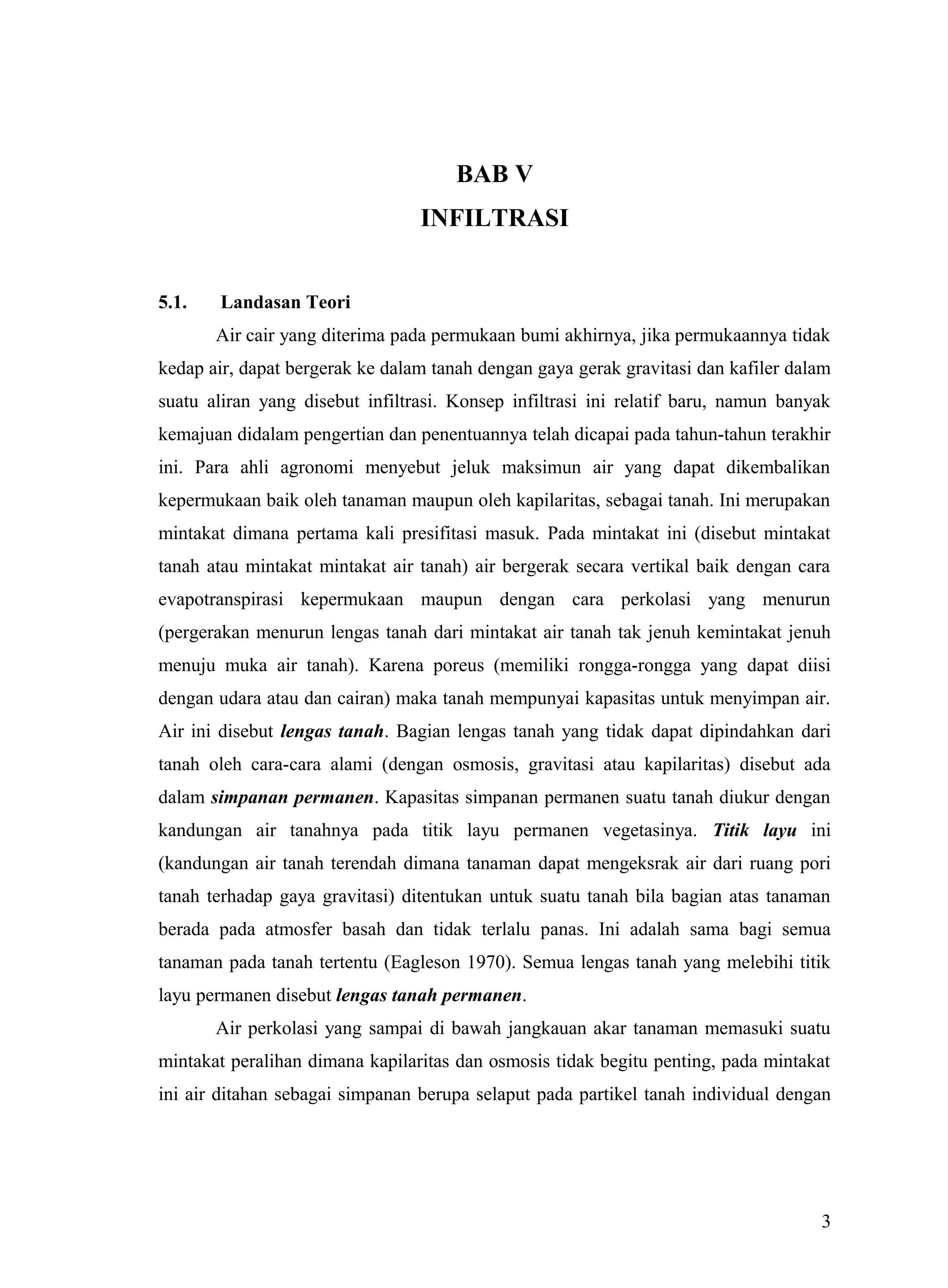 Materi Infiltrasi Air Tanah Mata Kuliah Hidrologi | DOC