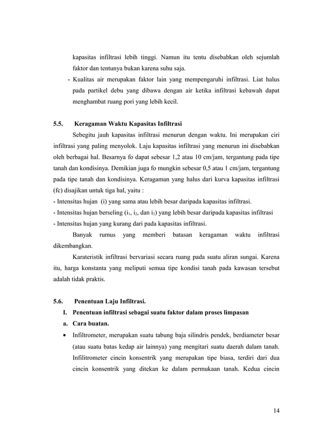 Materi Infiltrasi Air Tanah Mata Kuliah Hidrologi | DOC