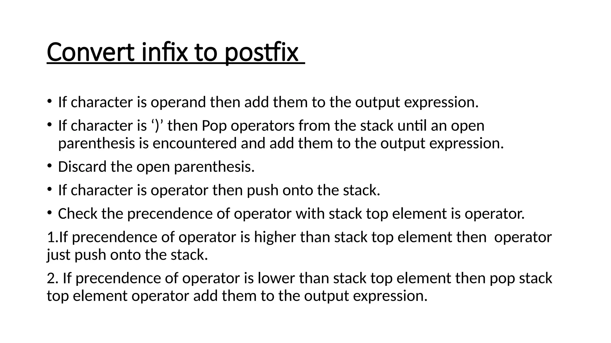 Stack application in infix to prefix expression | PPT