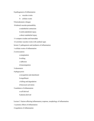 Inflammation lectures 1 5 (study guide to the text book) | PDF