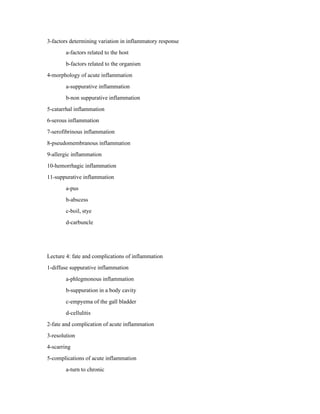 Inflammation lectures 1 5 (study guide to the text book) | PDF