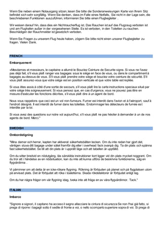 Multilingual in-flight announcements for flight attendants / cabin crew ...