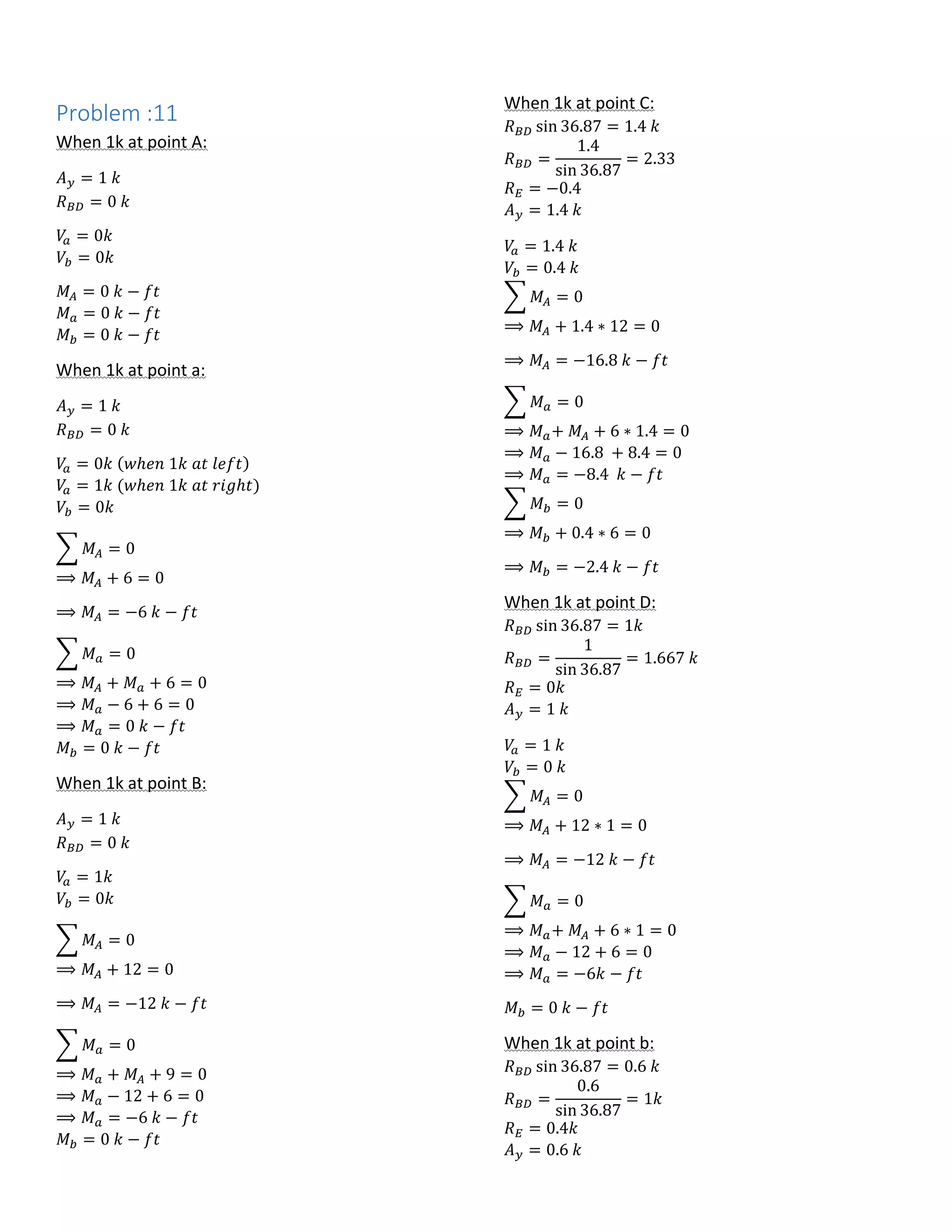 Influence Line For Determinate Structurewith Detailed Calculation