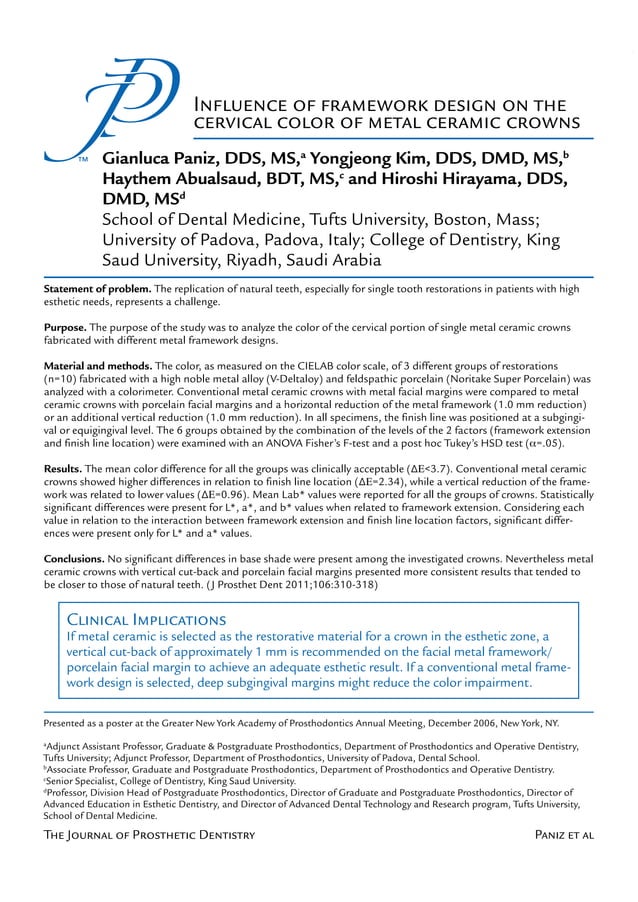 Influence of framework design on the cervical color of metal ceramic ...