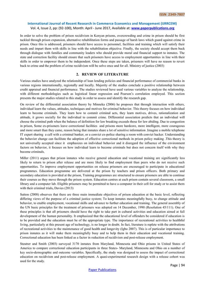 INFLUENCE OF KENYA PRISON REHABILITATION STRATEGIES ON REFORMATION OF ...
