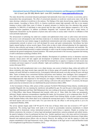 INFLUENCE OF KENYA PRISON REHABILITATION STRATEGIES ON REFORMATION OF ...