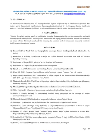 INFLUENCE OF KENYA PRISON REHABILITATION STRATEGIES ON REFORMATION OF ...