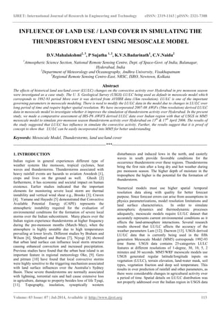Influence of land use land cover in simulating the thunderstorm event using mesoscale model | PDF