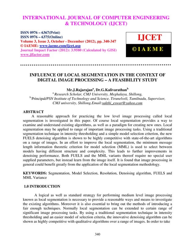 Influence of local segmentation in the context of digital image processing | PDF