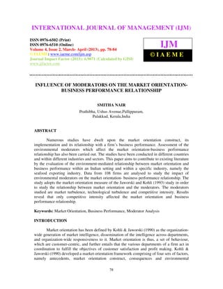 Influence of moderators on the market orientation business performance | PDF