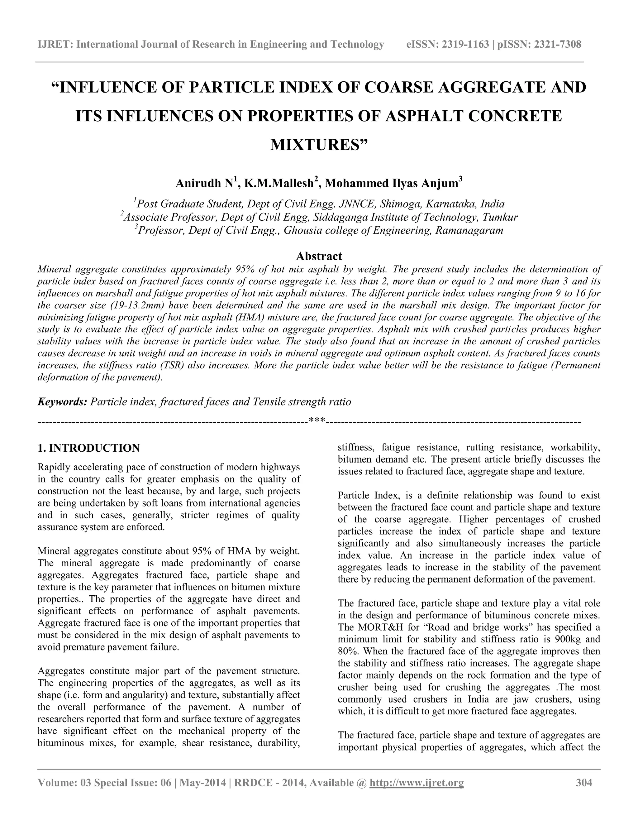 “Influence of particle index of coarse aggregate and its influences on ...
