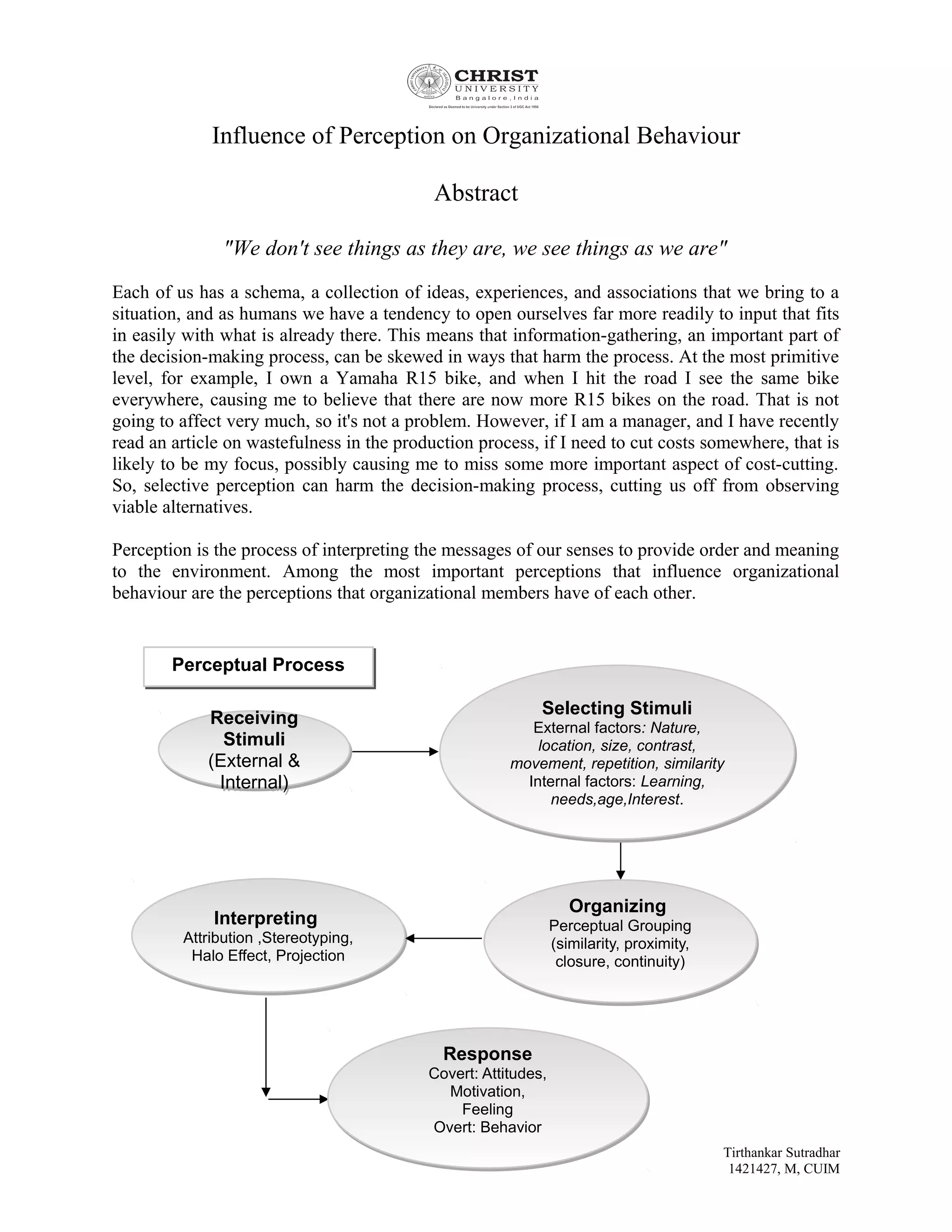 Influence of perception on organizational behaviour | DOC