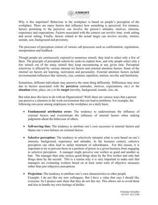 Influence of perception on organizational behaviour | DOC