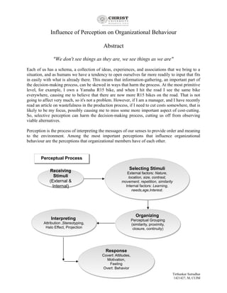 Influence of perception on organizational behaviour | PDF