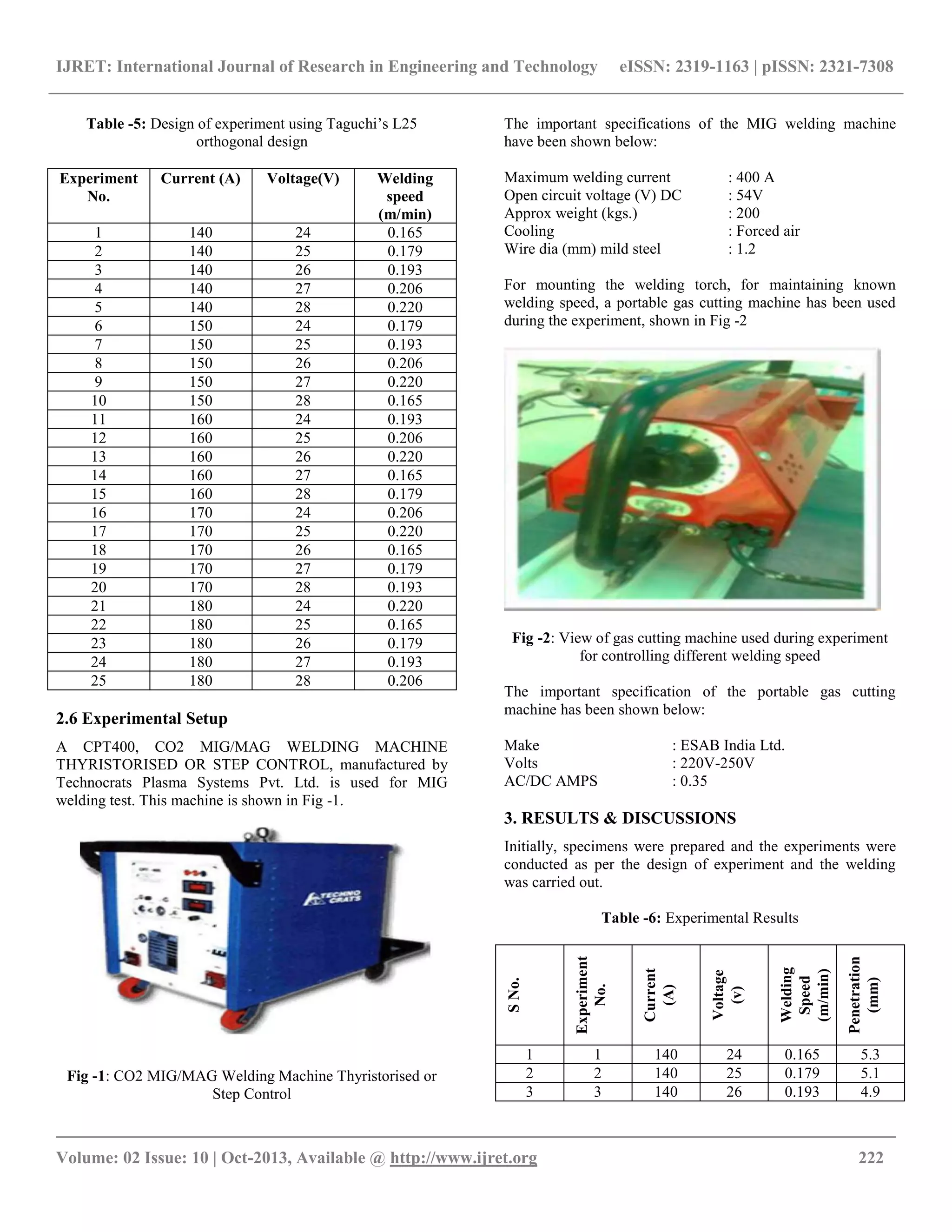 Influence of process parameters on depth of penetration of welded joint in mig welding process | PDF