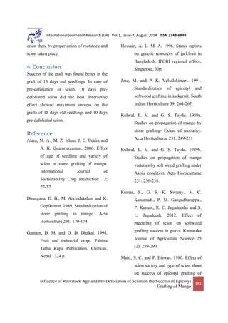 Influence of rootstock age and predefoliation of scion on success of ...