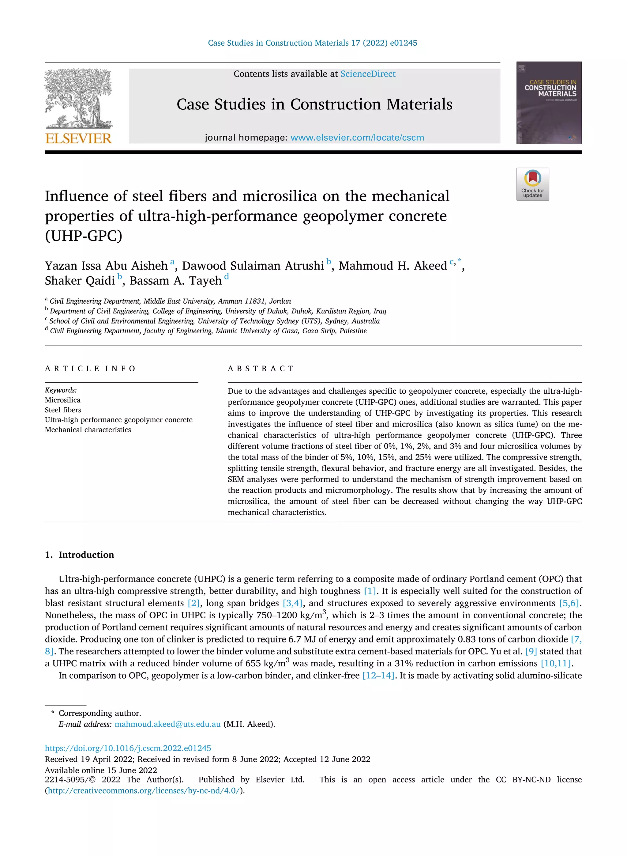 Influence of steel fibers and microsilica on the mechanical properties of ultra-high-performance ...