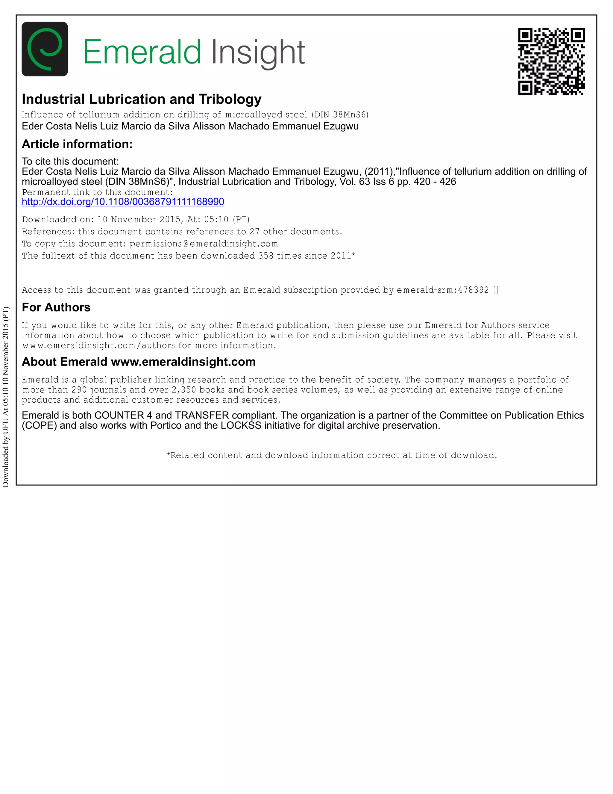 Influence of tellurium addition on drilling of microalloyed steel (din ...