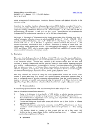 Influence of universal basic education (ube) facilities on school learning environment in lagos ...