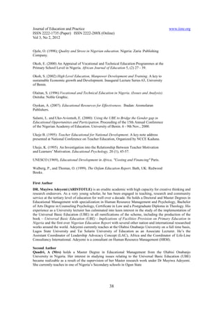 Influence of universal basic education (ube) facilities on school learning environment in lagos ...