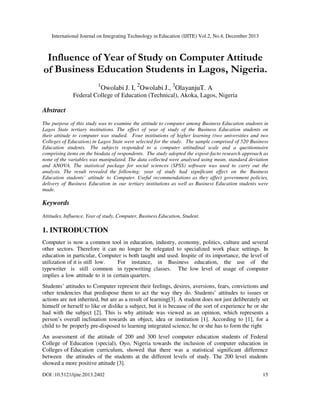 Influence of year of study on computer attitude of business education ...