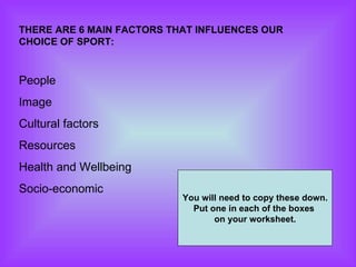 Influences in Sport | PPT