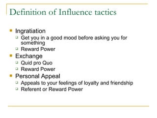 Influence, tactics, power and politics | PPT