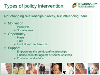 Influencing, developing and assessing relationships: How policy can ...