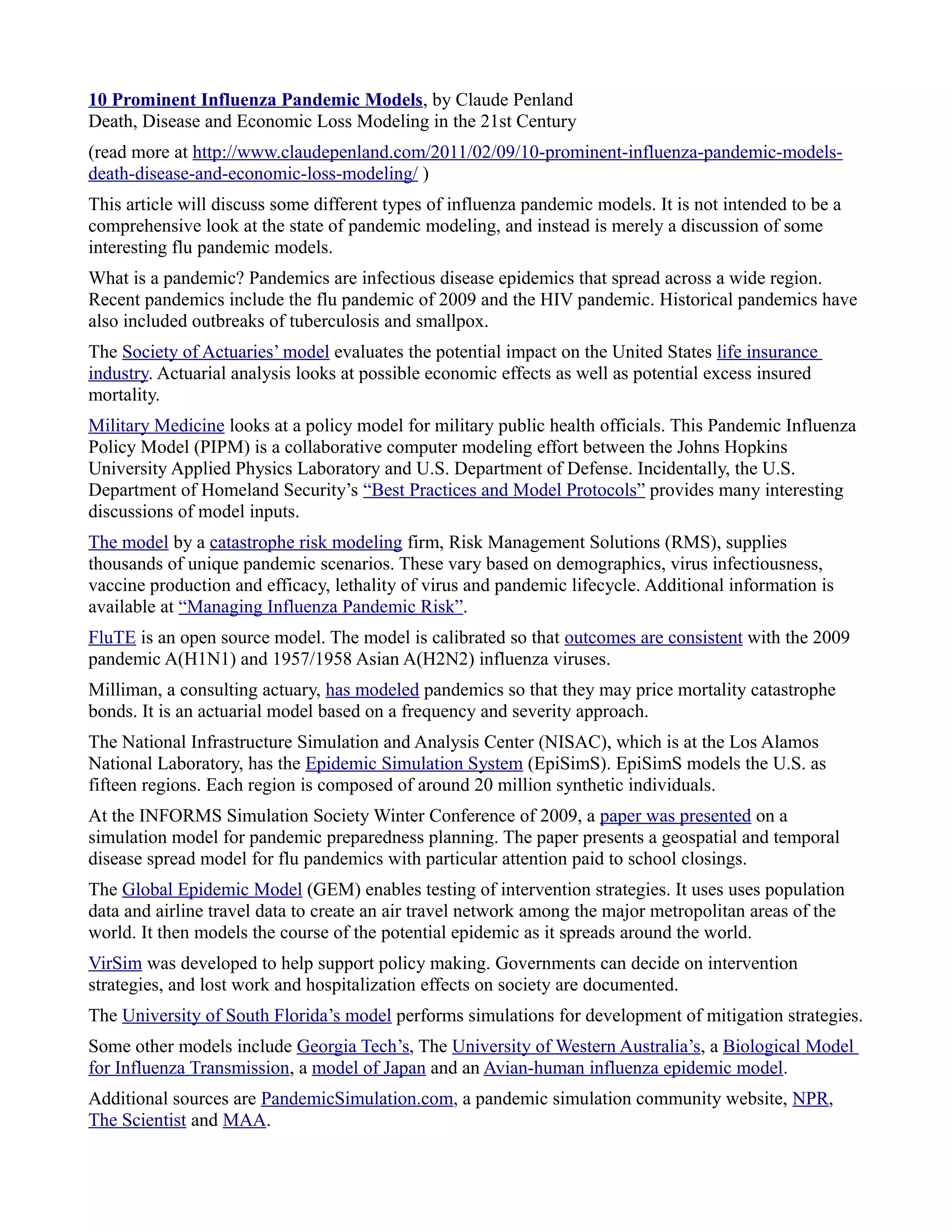 Influenza flu pandemic models | PDF